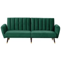 Beliani 3-SITZER-SCHLAFSOFA Samtstoff Smaragdgr&uuml;n Vimmerby