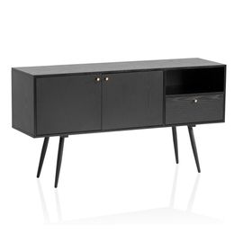 KADIMA DESIGN SIDEBOARD &ndash; Schwarz/Eiche-Dekor, 140x75x40 cm, mit 2 T&uuml;ren, Schublade, offenes Fach