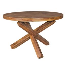 KADIMA DESIGN ESSTISCH Massivholz Rund Kreuzbeine Handgefertigt TEKO, Braun 120x120x75 cm