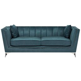 Beliani 3-SITZER-SOFA Samtstoff Blau-Gr&uuml;n Gaula