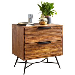 KADIMA DESIGN NACHTTISCH &ndash; Massivholz/Metall, gro&szlig;e Schubladen, Industrial-Stil