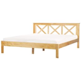 Beliani BETT mit Lattenrost 180x200 cm Heller Holzfarbton Tannay