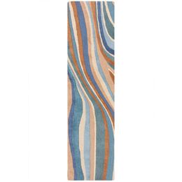 KADIMA DESIGN WOLLTEPPICH DERWENT, abstrakt, Blau-Bunt, 60 x 230 cm