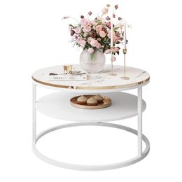 COREIL MARMUR runder Couchtisch mit Ablage Wei&szlig; / Carrara Marmor