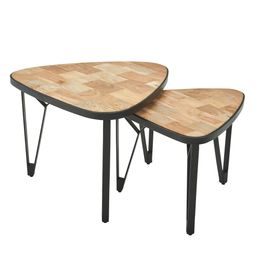 KADIMA DESIGN COUCHTISCH Set &ndash; Massivholz Metall Braun Schwarz platzsparend Industrial