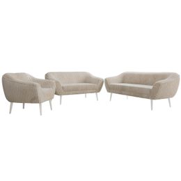 SITZGARNITUR PIRS 3+2+1 - Beige Cord - Wei&szlig;e Beine