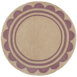 KADIMA DESIGN WOLLTEPPICH WENSUM, mit grafischem Muster mit Rahmen, Lila-Beige, &Oslash; 120 cm