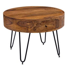 KADIMA DESIGN COUCHTISCH Sheesham-Massivholz Schwarz, Metallbeine, Handgefertigt, Mit Schubladen