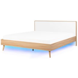 Beliani BETT mit LED 180x200 cm Heller Holzfarbton Serris
