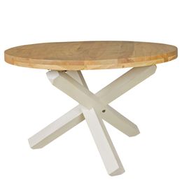 KADIMA DESIGN ESSTISCH Massivholz Rund Kreuzbeine Handgefertigt TEKO, Beige 120x120x75 cm