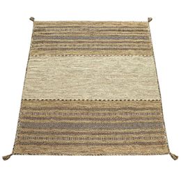 KADIMA DESIGN BAUMWOLLTEPPICH handgewebt wendbar, im Boho-Stil, Beige, 80 x 150 cm
