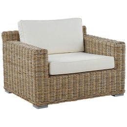 Beliani GARTENSESSEL Rattan nat&uuml;rlich Auflagen cremewei&szlig; Ardea