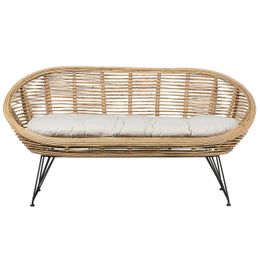Beliani GARTENSOFA 2-Sitzer Rattan nat&uuml;rlich Auflage hellbeige Maratea