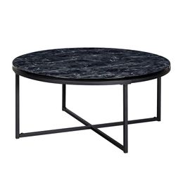 KADIMA DESIGN COUCHTISCH mit Marmor-Optik und Hochglanz-Finish, rund, Schwarz 80x80x35 cm