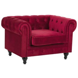 Beliani SESSEL Samtstoff dunkelrot Rautenmuster Chesterfield