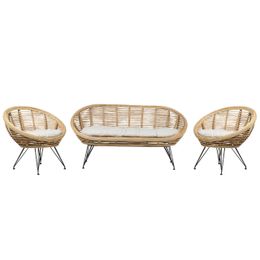 Beliani LOUNGE-SET 4-sitzer Rattan Nat&uuml;rlich Maratea