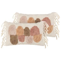 Beliani DEKOKISSEN 2er-Set Wei&szlig; 30/50 cm Caltha