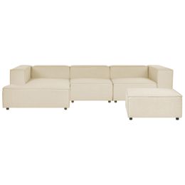 Beliani 3-SITZER-ECKSOFA Leinen beige linksseitig mit Ottomane Aprica