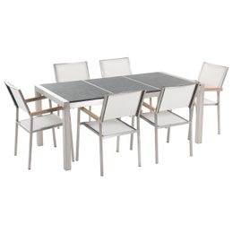 Beliani GARTENM&Ouml;BEL SET 6-Sitzer Naturstein schwarz geflammt wei&szlig; Grosseto