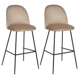 Beliani BARSTUHL 2er-Set Samtstoff taupe/schwarz Arcola
