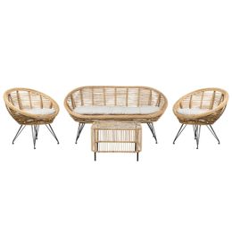Beliani 4-SITZER LOUNGE SET Rattan Nat&uuml;rlich Maratea/Cesenatico