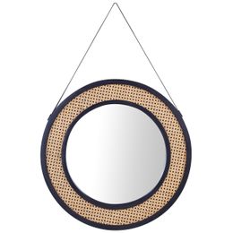 Beliani WANDSPIEGEL Rattan naturfarben/schwarz mit Aufh&auml;ngeband rund 70 cm Cambrai
