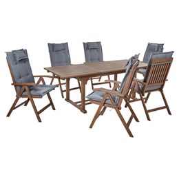 Beliani GARTENM&Ouml;BEL-SET 6-Sitzer Akazienholz Auflagen grau Amantea