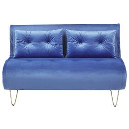 Beliani 2-SITZER-SCHLAFSOFA Samtstoff Marineblau Vestfold