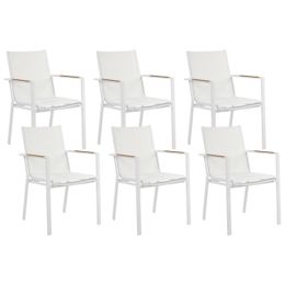 Beliani GARTENSTUHL 6er-Set Metall Wei&szlig; Busseto