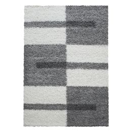KADIMA DESIGN HOCHFLORTEPPICH WERFEN, kariert, Hellgrau, 80 x 150 cm