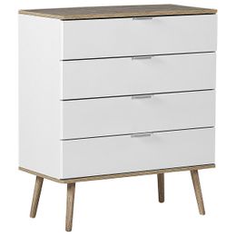 Beliani KOMMODE 4 Schubladen wei&szlig;/heller Holzfarbton Walpi