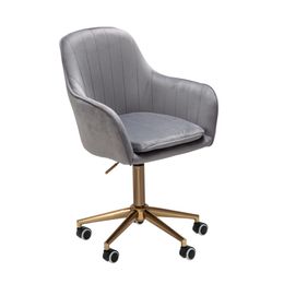 KADIMA DESIGN SCHALENSTUHL Samt mit Metallfu&szlig;kreuz und 360&deg; Drehfunktion SANDRA, Grau 54x52x105 cm