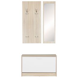 KADIMA DESIGN WANDGARDEROBE mit Spiegel, 10 Haken und Platz f&uuml;r 8 Paar Schuhe DELFT, Beige 80x27x180 cm