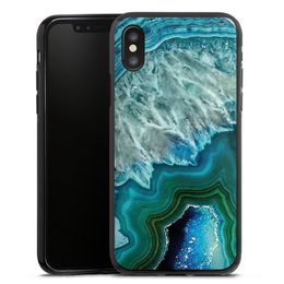 DeinDesign iPhone X Handy Silikon H&uuml;lle Case schwarz Handyh&uuml;lle Stone Blue Marble