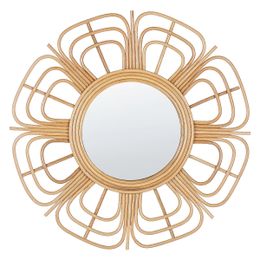 Beliani WANDSPIEGEL Rattan nat&uuml;rlich Sonnenform 60 cm Pasaku