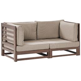Beliani GARTENSOFA 2-Sitzer zertifiziertes Akazienholz dunkelbraun Auflagen taupe Trani