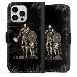 DeinDesign iPhone 13 Pro Handy Klapph&uuml;lle Handyh&uuml;lle aus Kunst Leder schwarz Flip Case Wikinger Vikings Tv Show Designs Sideflip mit Lasche