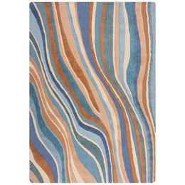KADIMA DESIGN WOLLTEPPICH DERWENT, abstrakt, Blau-Bunt, 160 x 230 cm