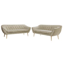 SITZGARNITUR PIRS 3+3 - Beige Velvet - Holzbeine
