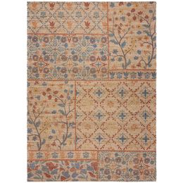 KADIMA DESIGN JUTETEPPICH handgewebt AVILL, im Boho-Stil, Natur-Blau, 200 x 290 cm