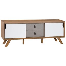 Beliani TV-M&Ouml;BEL Wei&szlig;, Hellbraun, Braun ACTON 42/147/56 cm