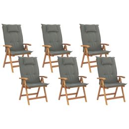 Beliani GARTENSTUHL 6er-Set Akazienholz hellbraun Auflagen graphitgrau Java