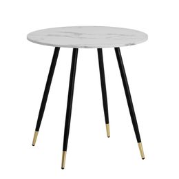 KADIMA DESIGN ESSTISCH Marmoroptik Metall Rund Modern, Wei&szlig; 75x75x76 cm