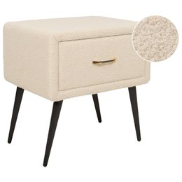 Beliani NACHTTISCH Boucl&eacute; hellbeige/schwarz 1 Schublade 38/46/49 cm Flayat