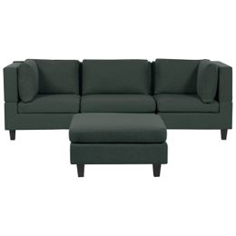 Beliani 3-SITZER-SOFA Leinenoptik dunkelgr&uuml;n mit Ottomane Unstad