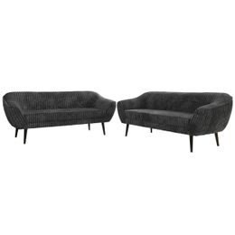 SITZGARNITUR PIRS 3+3 - Grau Cord - Schwarze Beine