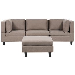 Beliani 3-SITZER-SOFA Leinenoptik braun mit Ottomane Unstad