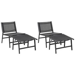 Beliani GARTENSTUHL 2er-SET Aluminium schwarz mit Fu&szlig;hocker Marceddi