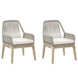 Beliani GARTENSTUHL 2er-SET beige/heller Holzfarbton Auflagen cremewei&szlig; Olbia