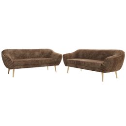 SITZGARNITUR PIRS 3+3 - Braun Cord - Holzbeine